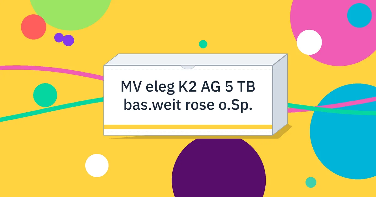 Symbolbild: Packung mit der Aufschrift MV eleg K2 AG 5 TB bas.weit rose o.Sp. (PZN 14700474) – Verfügbarkeit und Bezug in Apotheken in Frankfurt am Main