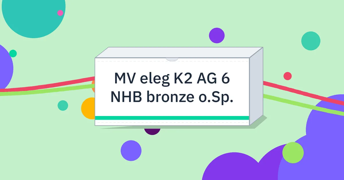Symbolbild: Packung mit der Aufschrift MV eleg K2 AG 6 NHB bronze o.Sp. (PZN 15730566) – Verfügbarkeit und Bezug in Apotheken in Frankfurt am Main