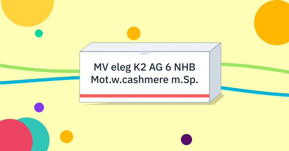 Symbolbild: Packung mit der Aufschrift MV eleg K2 AG 6 NHB Mot.w.cashmere m.Sp. (PZN 15726375) – Verfügbarkeit und Bezug in Apotheken in Frankfurt am Main