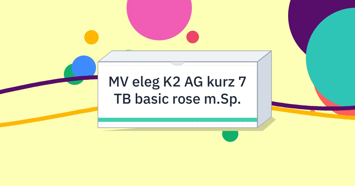 Symbolbild: Packung mit der Aufschrift MV eleg K2 AG kurz 7 TB basic rose m.Sp. (PZN 14698501) – Verfügbarkeit und Bezug in Apotheken in Frankfurt am Main
