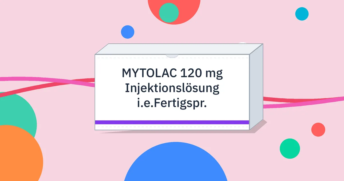 Symbolbild: Packung mit der Aufschrift MYTOLAC 120 mg Injektionslösung i.e.Fertigspr. (PZN 17209098) – Verfügbarkeit und Bezug in Apotheken in Frankfurt am Main