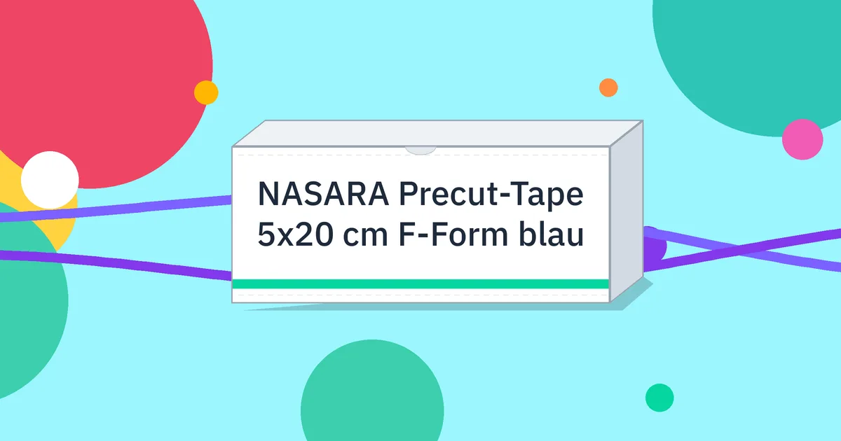 Symbolbild: Packung mit der Aufschrift NASARA Precut-Tape 5x20 cm F-Form blau (PZN 10315437) – Verfügbarkeit und Bezug in Apotheken in Frankfurt am Main