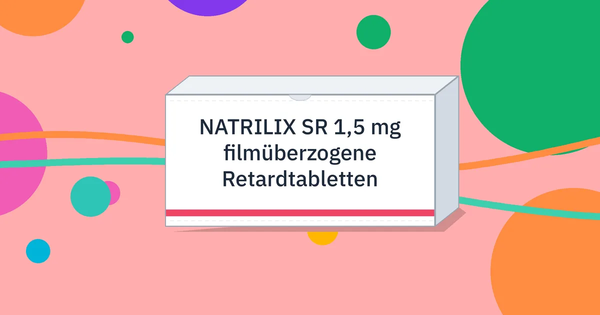 Symbolbild: Packung mit der Aufschrift NATRILIX SR 1,5 mg filmüberzogene Retardtabletten (PZN 19877579) – Verfügbarkeit und Bezug in Apotheken in Frankfurt am Main