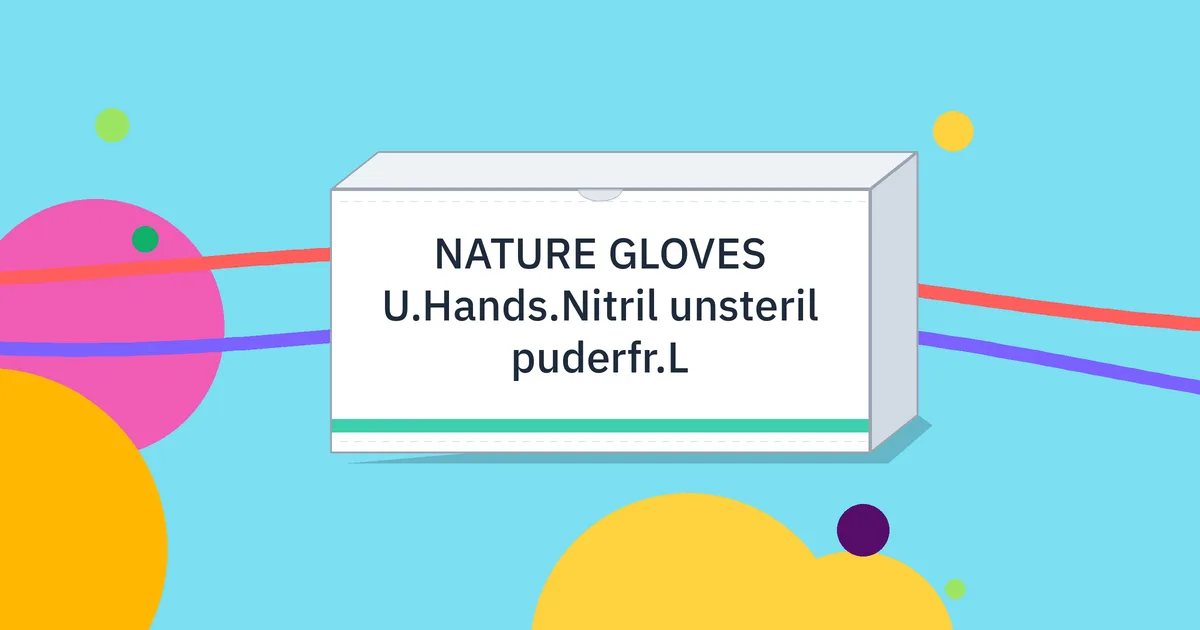 Symbolbild: Packung mit der Aufschrift NATURE GLOVES U.Hands.Nitril unsteril puderfr.L (PZN 18034123) – Verfügbarkeit und Bezug in Apotheken in Frankfurt am Main