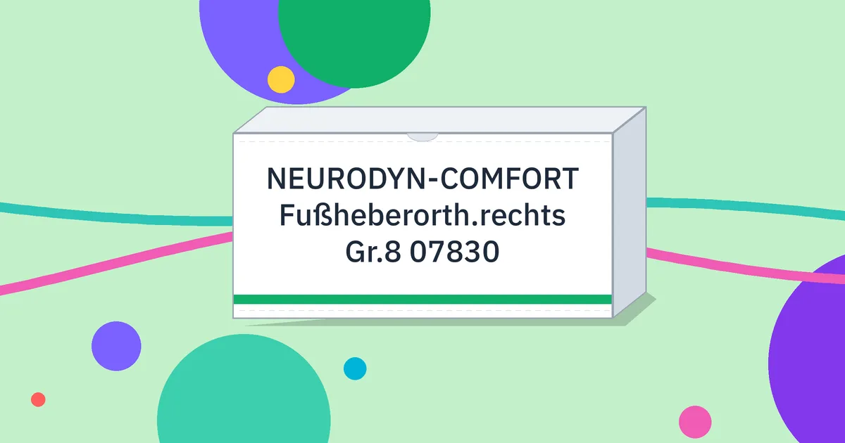 Symbolbild: Packung mit der Aufschrift NEURODYN-COMFORT Fußheberorth.rechts Gr.8 07830 (PZN 09390066) – Verfügbarkeit und Bezug in Apotheken in Frankfurt am Main