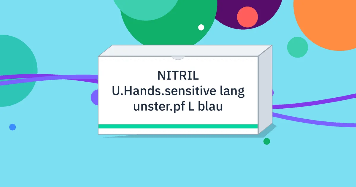 Symbolbild: Packung mit der Aufschrift NITRIL U.Hands.sensitive lang unster.pf L blau (PZN 10947686) – Verfügbarkeit und Bezug in Apotheken in Frankfurt am Main