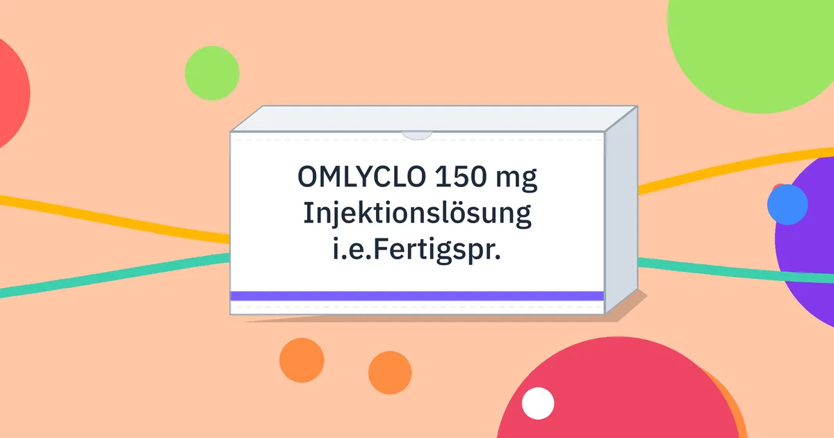 Symbolbild: Packung mit der Aufschrift OMLYCLO 150 mg Injektionslösung i.e.Fertigspr. (PZN 19203237) – Verfügbarkeit und Bezug in Apotheken in Frankfurt am Main