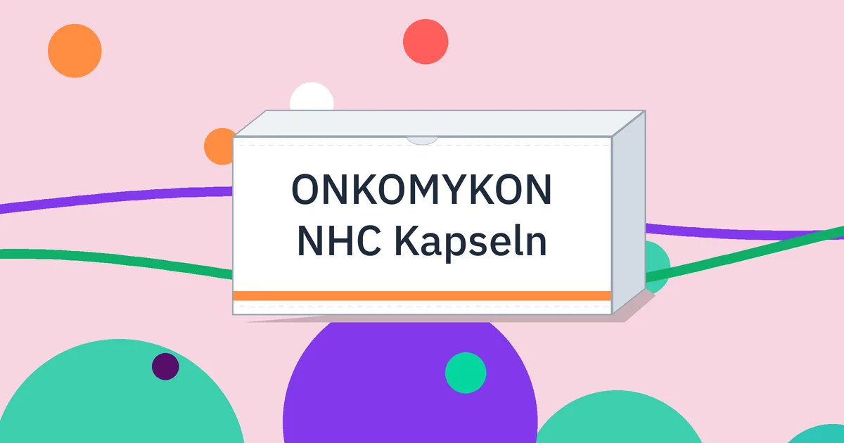 Symbolbild: Packung mit der Aufschrift ONKOMYKON NHC Kapseln (PZN 00076552) – Verfügbarkeit und Bezug in Apotheken in Frankfurt am Main