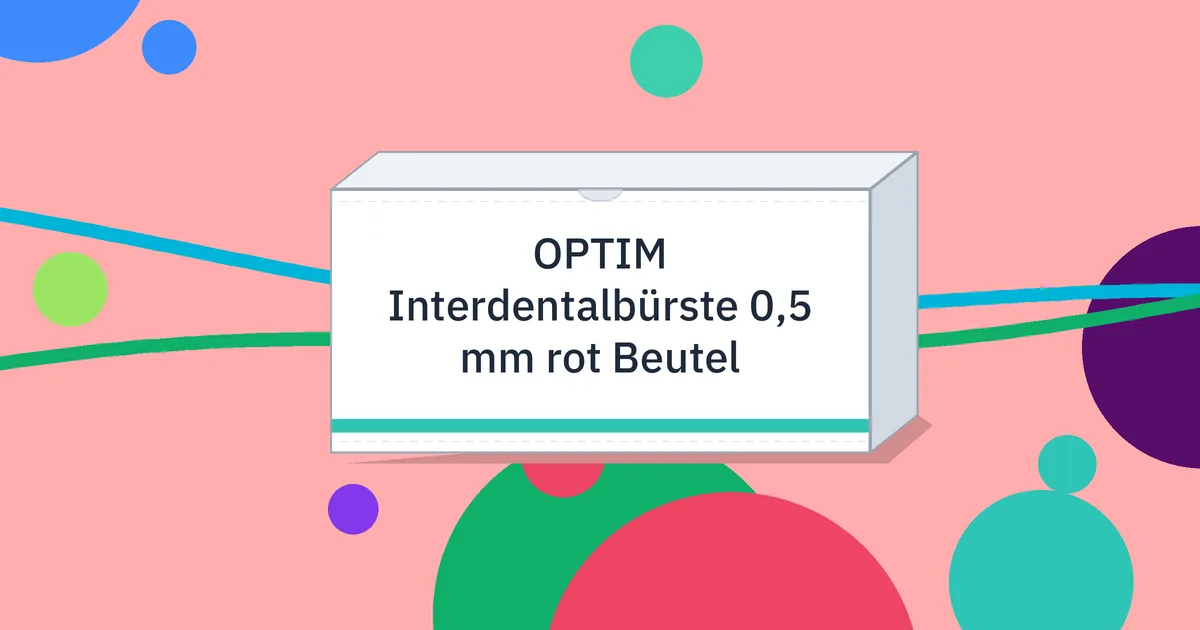 Symbolbild: Packung mit der Aufschrift OPTIM Interdentalbürste 0,5 mm rot Beutel (PZN 16237744) – Verfügbarkeit und Bezug in Apotheken in Frankfurt am Main