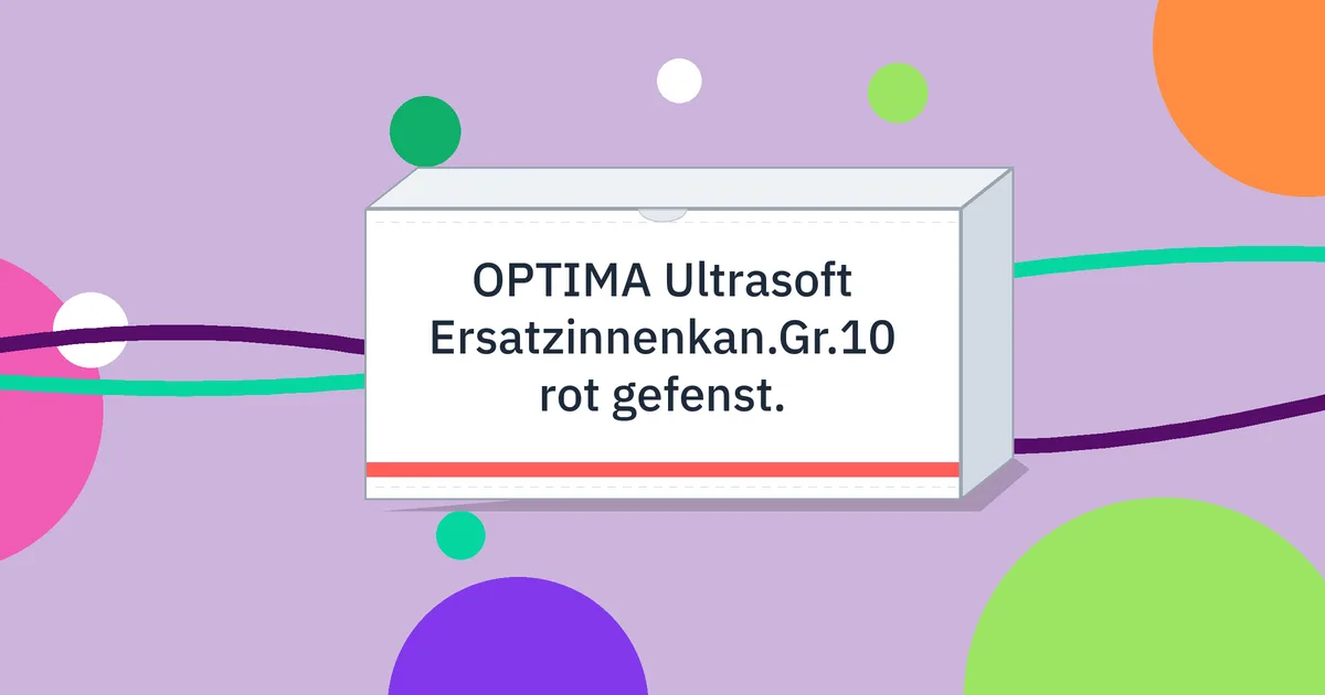 Symbolbild: Packung mit der Aufschrift OPTIMA Ultrasoft Ersatzinnenkan.Gr.10 rot gefenst. (PZN 10338929) – Verfügbarkeit und Bezug in Apotheken in Frankfurt am Main