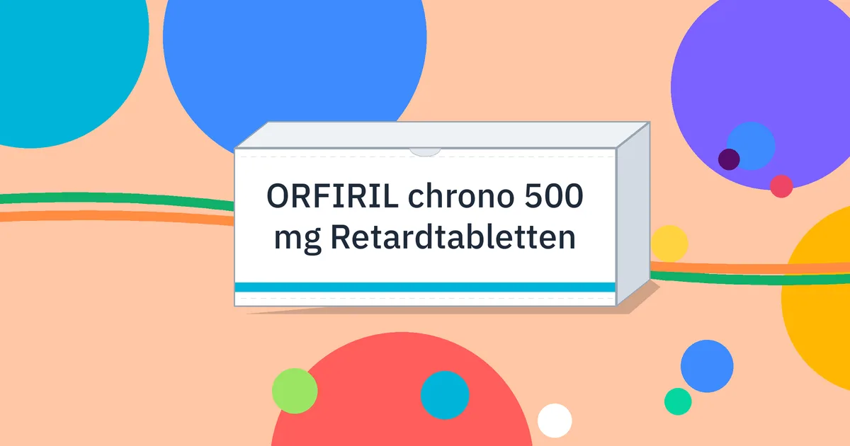 Symbolbild: Packung mit der Aufschrift ORFIRIL chrono 500 mg Retardtabletten (PZN 14308121) – Verfügbarkeit und Bezug in Apotheken in Frankfurt am Main