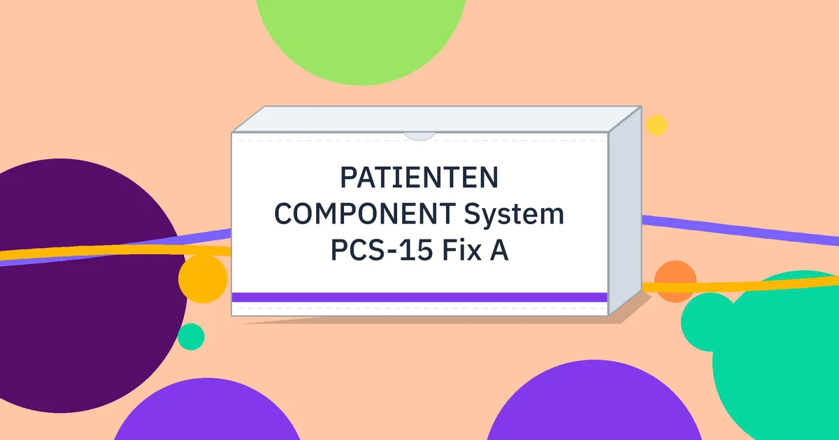 Symbolbild: Packung mit der Aufschrift PATIENTEN COMPONENT System PCS-15 Fix A (PZN 05354671) – Verfügbarkeit und Bezug in Apotheken in Frankfurt am Main