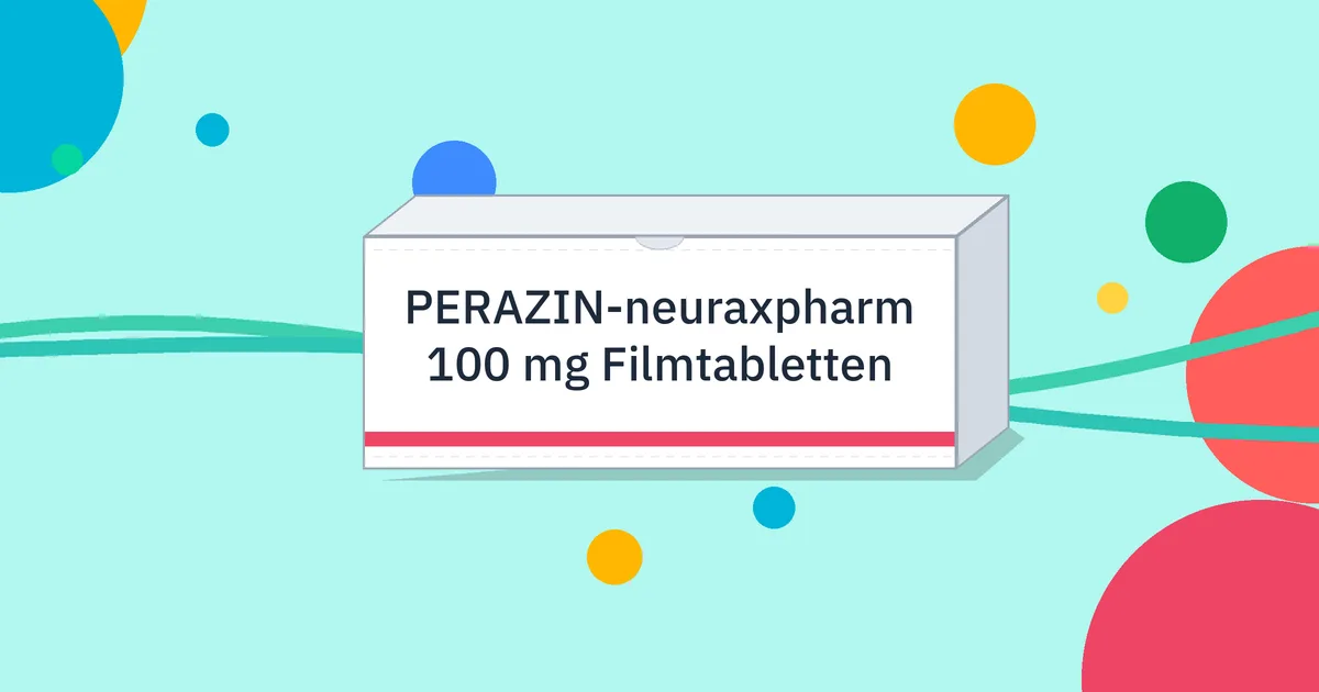 Symbolbild: Packung mit der Aufschrift PERAZIN-neuraxpharm 100 mg Filmtabletten (PZN 06867421) – Verfügbarkeit und Bezug in Apotheken in Frankfurt am Main