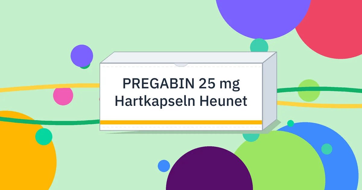 Symbolbild: Packung mit der Aufschrift PREGABIN 25 mg Hartkapseln Heunet (PZN 15303798) – Verfügbarkeit und Bezug in Apotheken in Frankfurt am Main