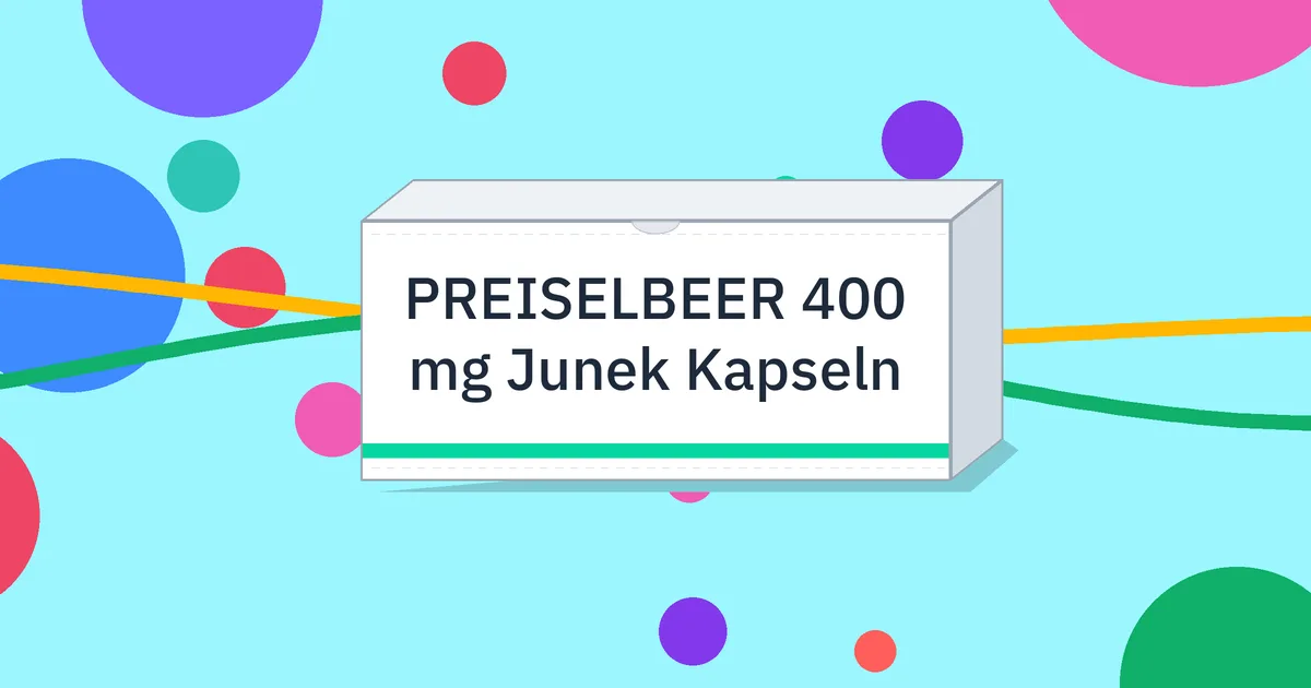 Symbolbild: Packung mit der Aufschrift PREISELBEER 400 mg Junek Kapseln (PZN 00988520) – Verfügbarkeit und Bezug in Apotheken in Frankfurt am Main
