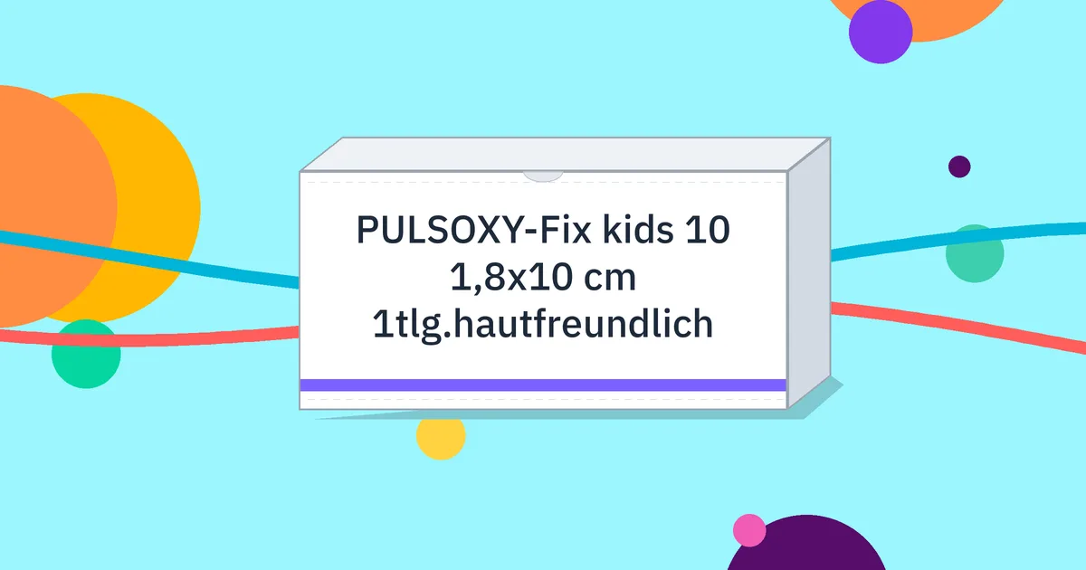 Symbolbild: Packung mit der Aufschrift PULSOXY-Fix kids 10 1,8x10 cm 1tlg.hautfreundlich (PZN 18756247) – Verfügbarkeit und Bezug in Apotheken in Frankfurt am Main