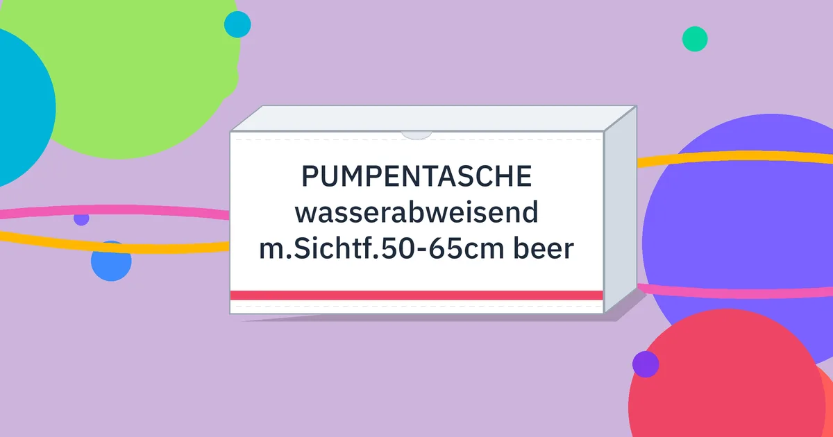 Symbolbild: Packung mit der Aufschrift PUMPENTASCHE wasserabweisend m.Sichtf.50-65cm beer (PZN 19117667) – Verfügbarkeit und Bezug in Apotheken in Frankfurt am Main