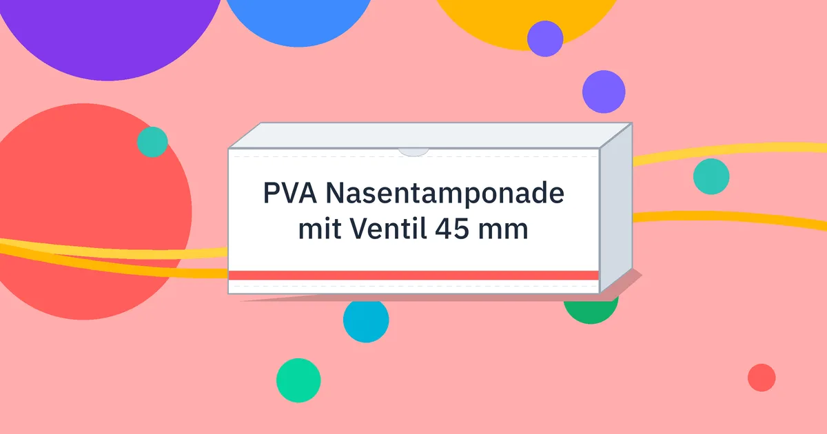 Symbolbild: Packung mit der Aufschrift PVA Nasentamponade mit Ventil 45 mm (PZN 20626859) – Verfügbarkeit und Bezug in Apotheken in Frankfurt am Main