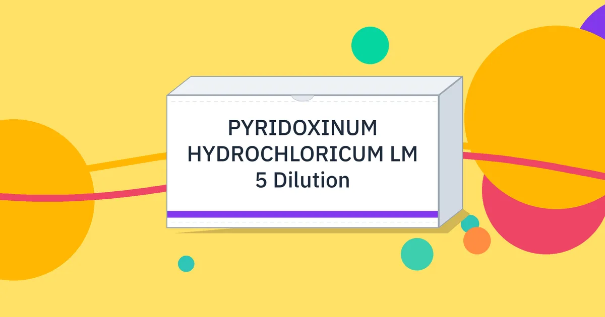 Symbolbild: Packung mit der Aufschrift PYRIDOXINUM HYDROCHLORICUM LM 5 Dilution (PZN 13672178) – Verfügbarkeit und Bezug in Apotheken in Frankfurt am Main