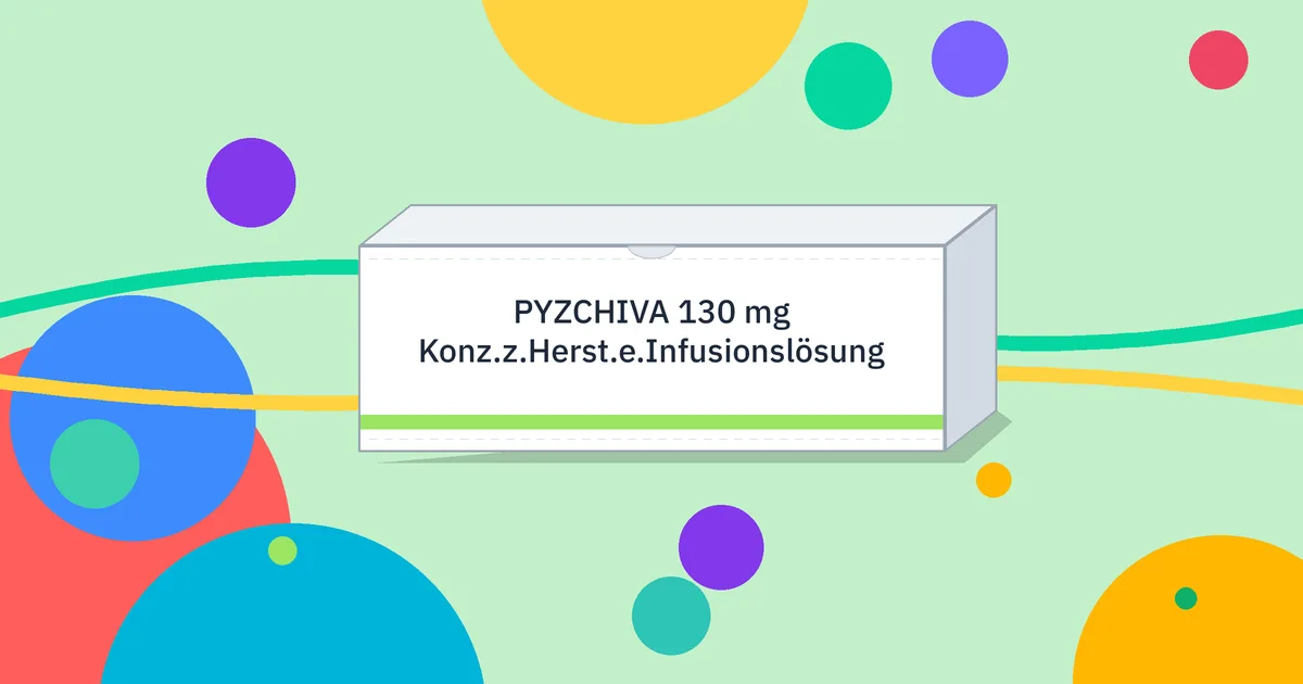Symbolbild: Packung mit der Aufschrift PYZCHIVA 130 mg Konz.z.Herst.e.Infusionslösung (PZN 19691797) – Verfügbarkeit und Bezug in Apotheken in Frankfurt am Main
