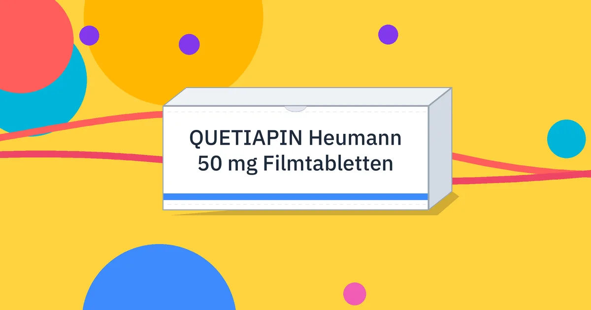 Symbolbild: Packung mit der Aufschrift QUETIAPIN Heumann 50 mg Filmtabletten (PZN 01786712) – Verfügbarkeit und Bezug in Apotheken in Frankfurt am Main