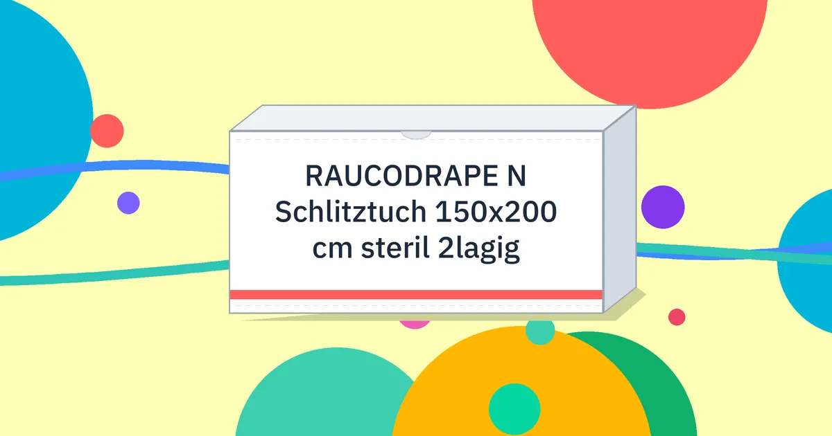 Symbolbild: Packung mit der Aufschrift RAUCODRAPE N Schlitztuch 150x200 cm steril 2lagig (PZN 06680409) – Verfügbarkeit und Bezug in Apotheken in Frankfurt am Main