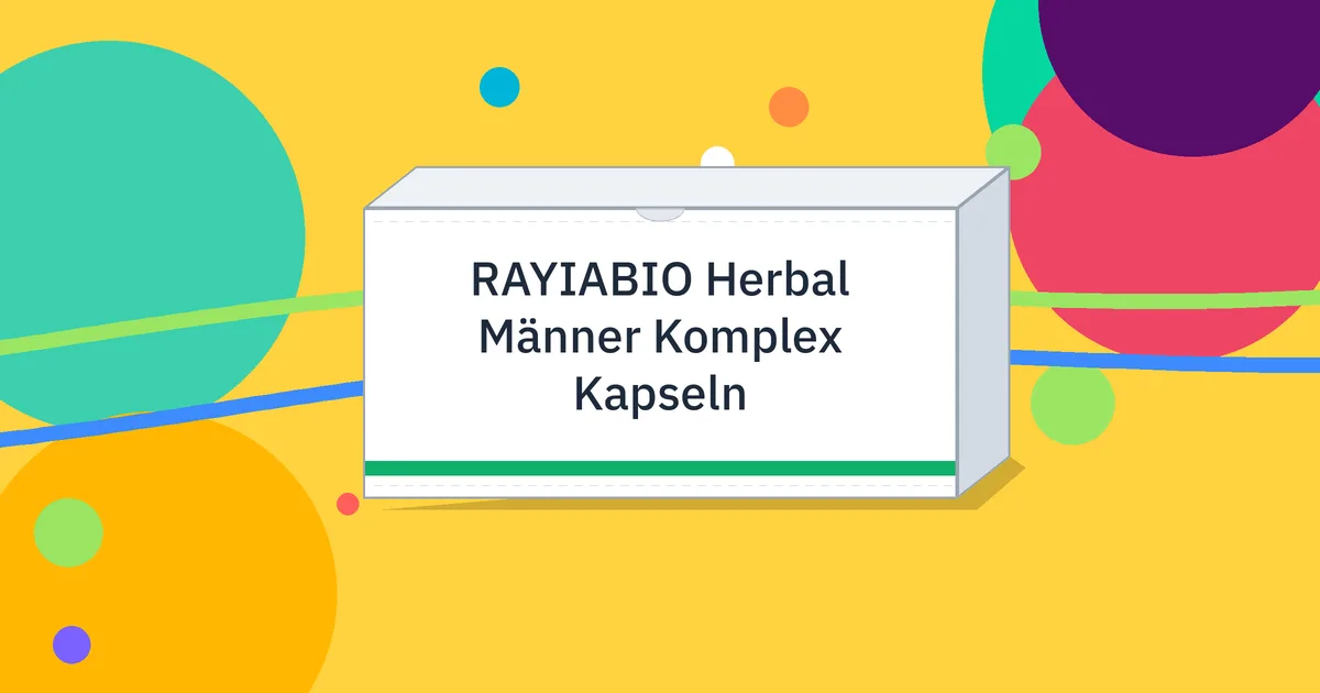Symbolbild: Packung mit der Aufschrift RAYIABIO Herbal Männer Komplex Kapseln (PZN 20827641) – Verfügbarkeit und Bezug in Apotheken in Frankfurt am Main