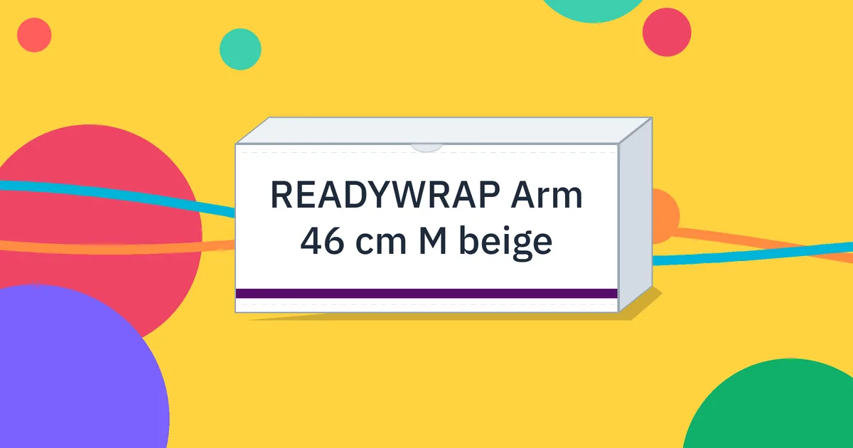 Symbolbild: Packung mit der Aufschrift READYWRAP Arm 46 cm M beige (PZN 16567298) – Verfügbarkeit und Bezug in Apotheken in Frankfurt am Main