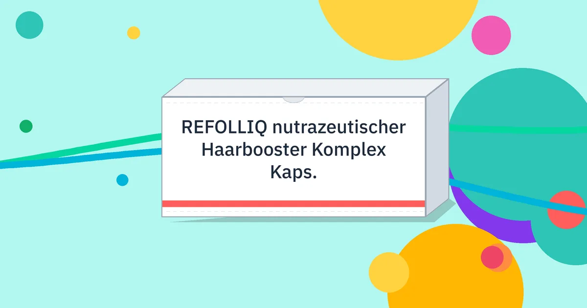 Symbolbild: Packung mit der Aufschrift REFOLLIQ nutrazeutischer Haarbooster Komplex Kaps. (PZN 19659859) – Verfügbarkeit und Bezug in Apotheken in Frankfurt am Main