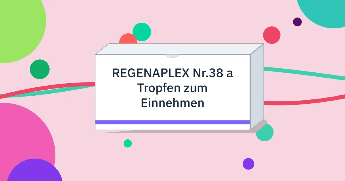 Symbolbild: Packung mit der Aufschrift REGENAPLEX Nr.38 a Tropfen zum Einnehmen (PZN 02642524) – Verfügbarkeit und Bezug in Apotheken in Frankfurt am Main