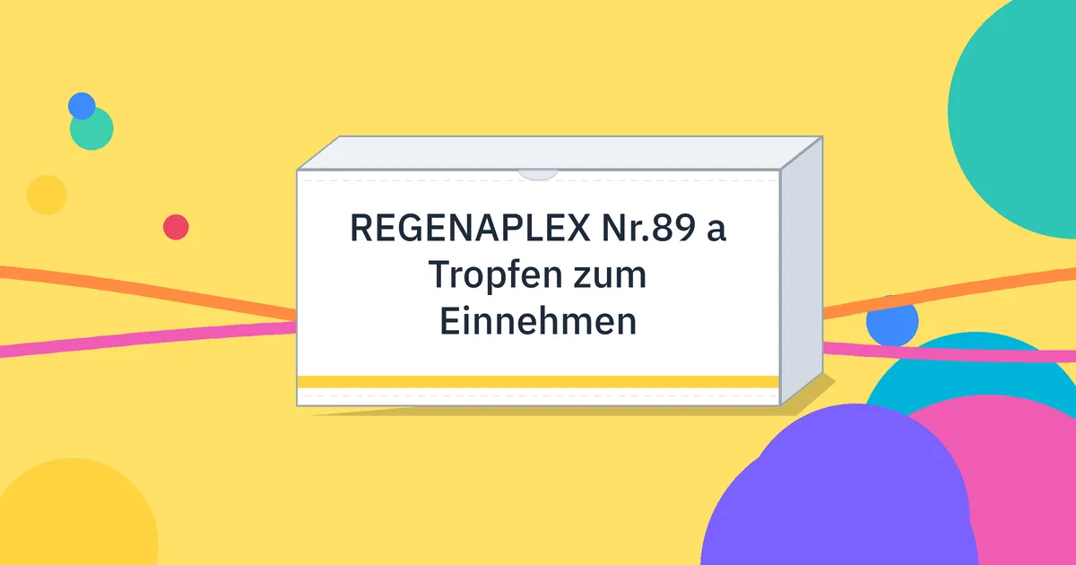 Symbolbild: Packung mit der Aufschrift REGENAPLEX Nr.89 a Tropfen zum Einnehmen (PZN 02643469) – Verfügbarkeit und Bezug in Apotheken in Frankfurt am Main