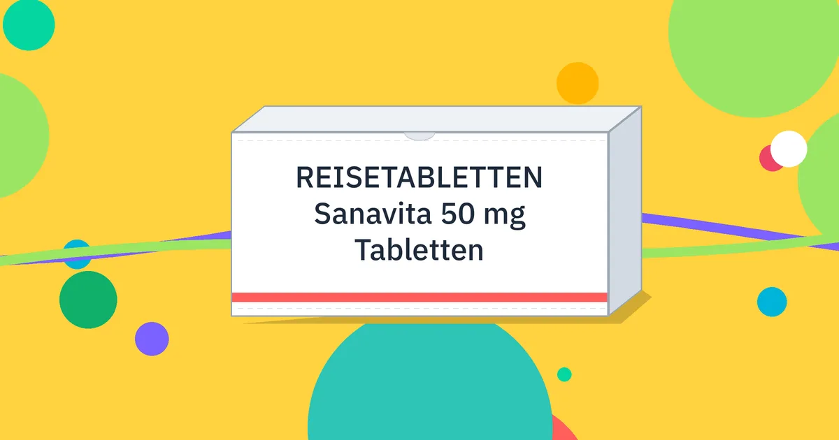 Symbolbild: Packung mit der Aufschrift REISETABLETTEN Sanavita 50 mg Tabletten (PZN 14416371) – Verfügbarkeit und Bezug in Apotheken in Frankfurt am Main