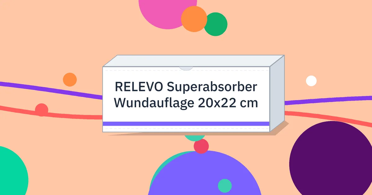Symbolbild: Packung mit der Aufschrift RELEVO Superabsorber Wundauflage 20x22 cm (PZN 11604103) – Verfügbarkeit und Bezug in Apotheken in Frankfurt am Main