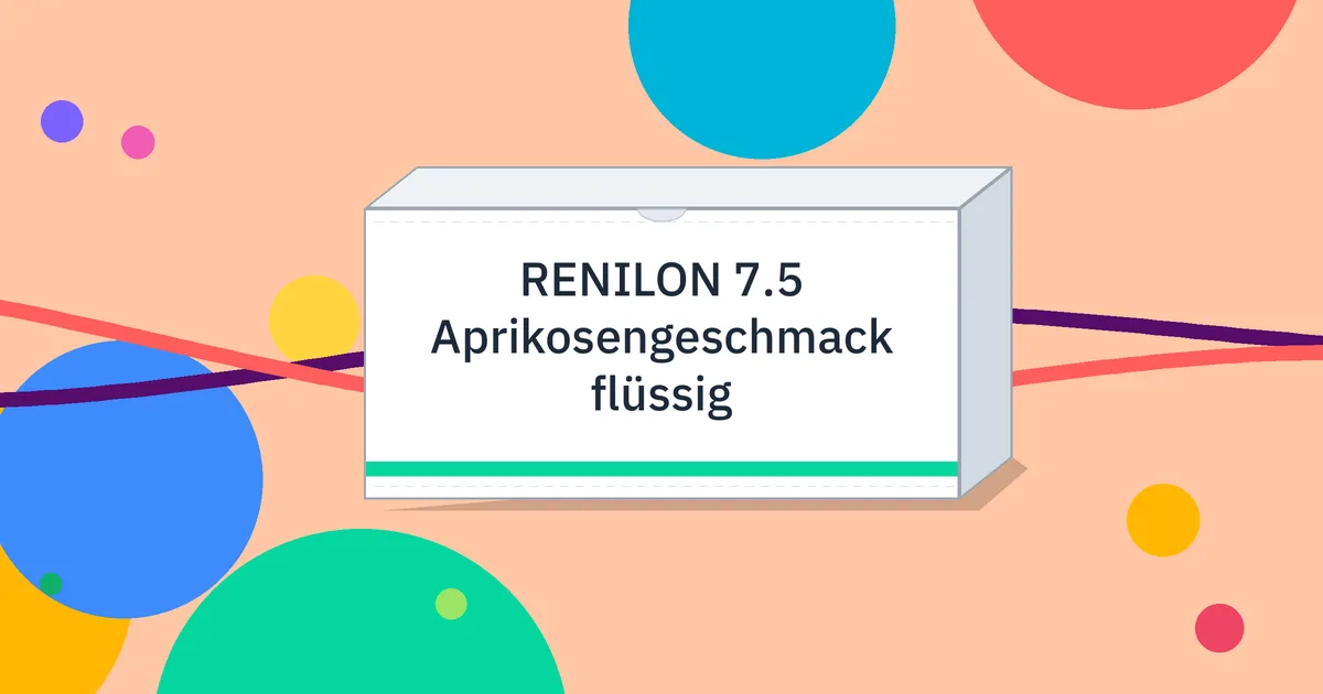Symbolbild: Packung mit der Aufschrift RENILON 7.5 Aprikosengeschmack flüssig (PZN 19751654) – Verfügbarkeit und Bezug in Apotheken in Frankfurt am Main