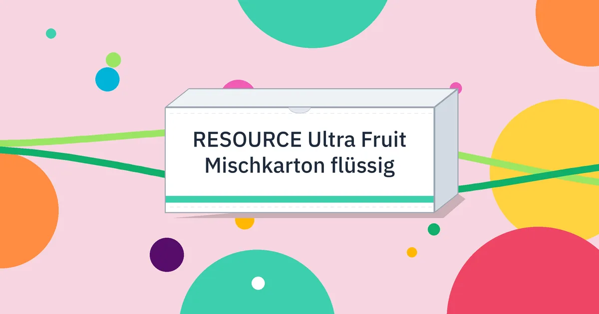 Symbolbild: Packung mit der Aufschrift RESOURCE Ultra Fruit Mischkarton flüssig (PZN 17849768) – Verfügbarkeit und Bezug in Apotheken in Frankfurt am Main