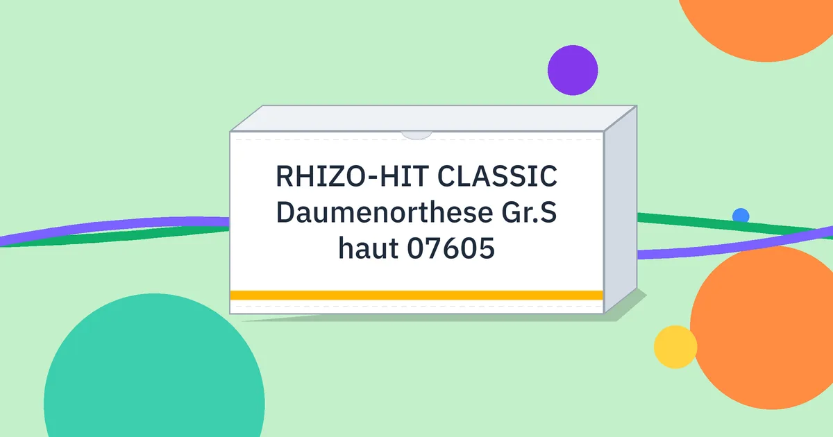 Symbolbild: Packung mit der Aufschrift RHIZO-HIT CLASSIC Daumenorthese Gr.S haut 07605 (PZN 02461828) – Verfügbarkeit und Bezug in Apotheken in Frankfurt am Main