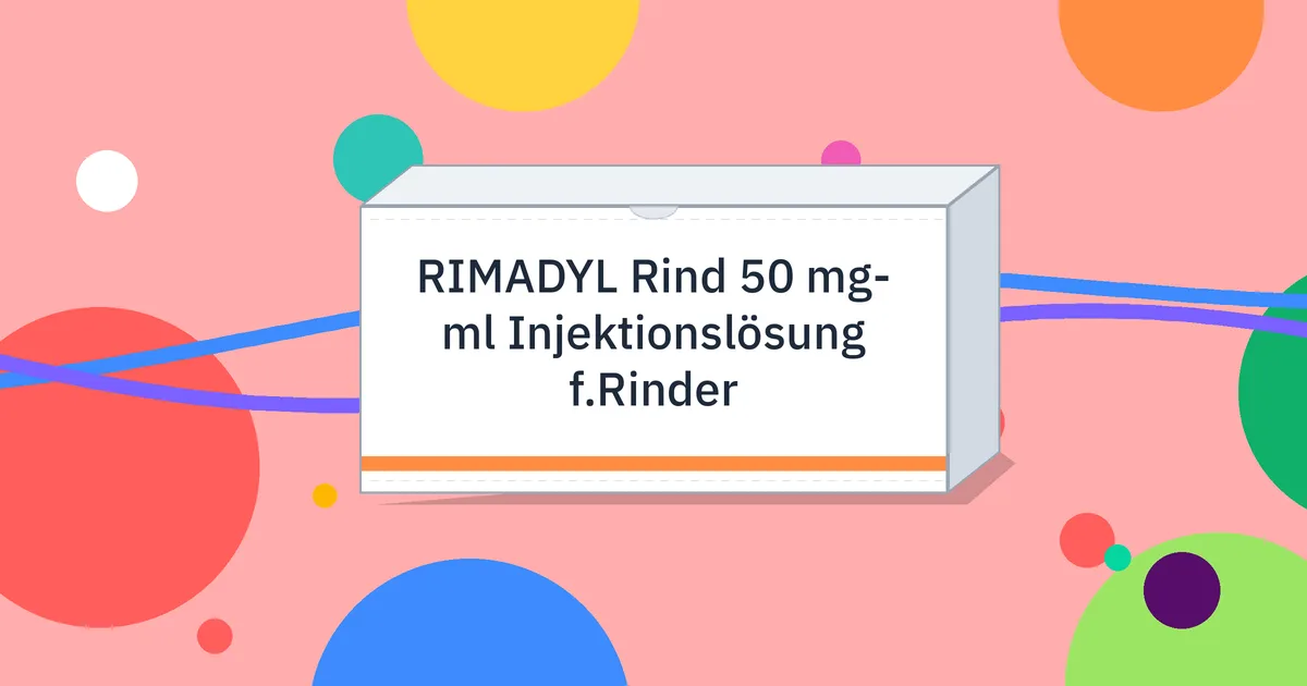 Symbolbild: Packung mit der Aufschrift RIMADYL Rind 50 mg-ml Injektionslösung f.Rinder (PZN 11283981) – Verfügbarkeit und Bezug in Apotheken in Frankfurt am Main