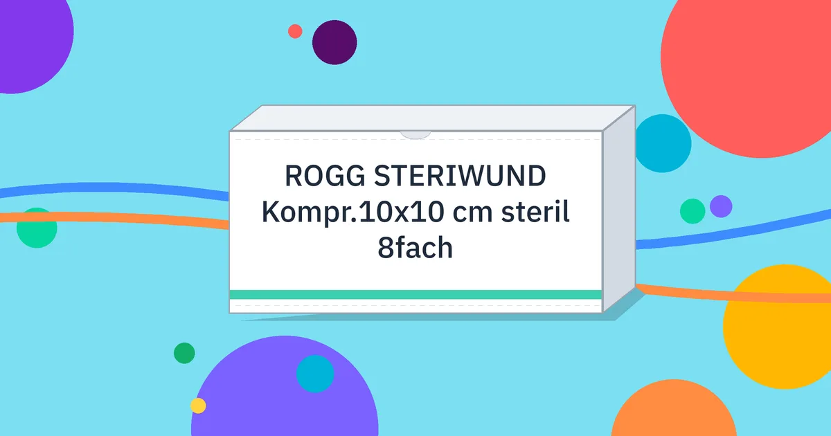Symbolbild: Packung mit der Aufschrift ROGG STERIWUND Kompr.10x10 cm steril 8fach (PZN 03439162) – Verfügbarkeit und Bezug in Apotheken in Frankfurt am Main