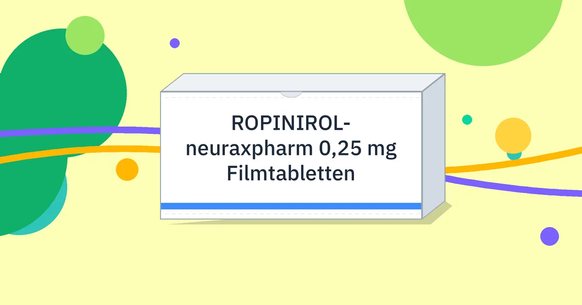 Symbolbild: Packung mit der Aufschrift ROPINIROL-neuraxpharm 0,25 mg Filmtabletten (PZN 00420564) – Verfügbarkeit und Bezug in Apotheken in Frankfurt am Main