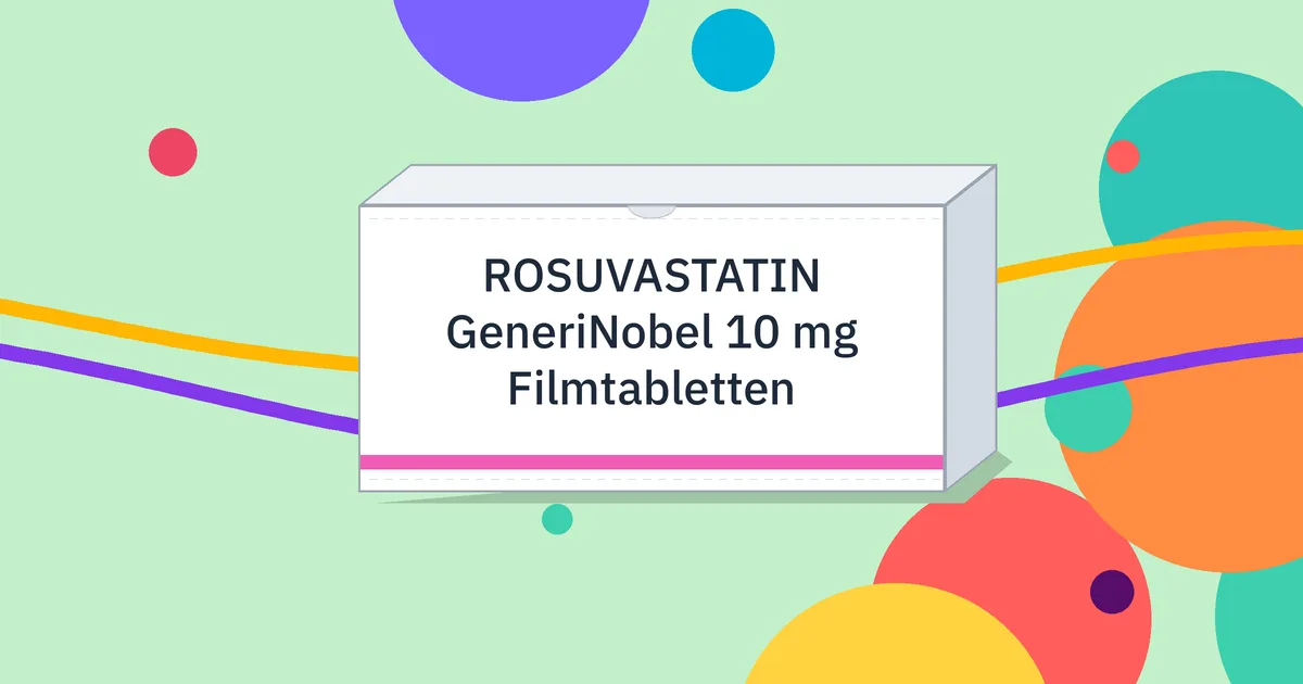 Symbolbild: Packung mit der Aufschrift ROSUVASTATIN GeneriNobel 10 mg Filmtabletten (PZN 19148099) – Verfügbarkeit und Bezug in Apotheken in Frankfurt am Main