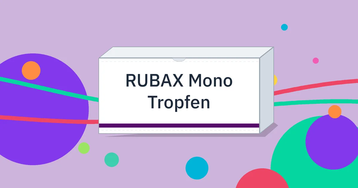 Symbolbild: Packung mit der Aufschrift RUBAX Mono Tropfen (PZN 18063797) – Verfügbarkeit und Bezug in Apotheken in Frankfurt am Main