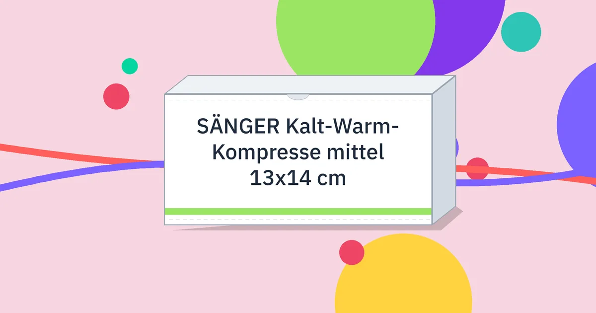 Symbolbild: Packung mit der Aufschrift SÄNGER Kalt-Warm-Kompresse mittel 13x14 cm (PZN 05496684) – Verfügbarkeit und Bezug in Apotheken in Frankfurt am Main
