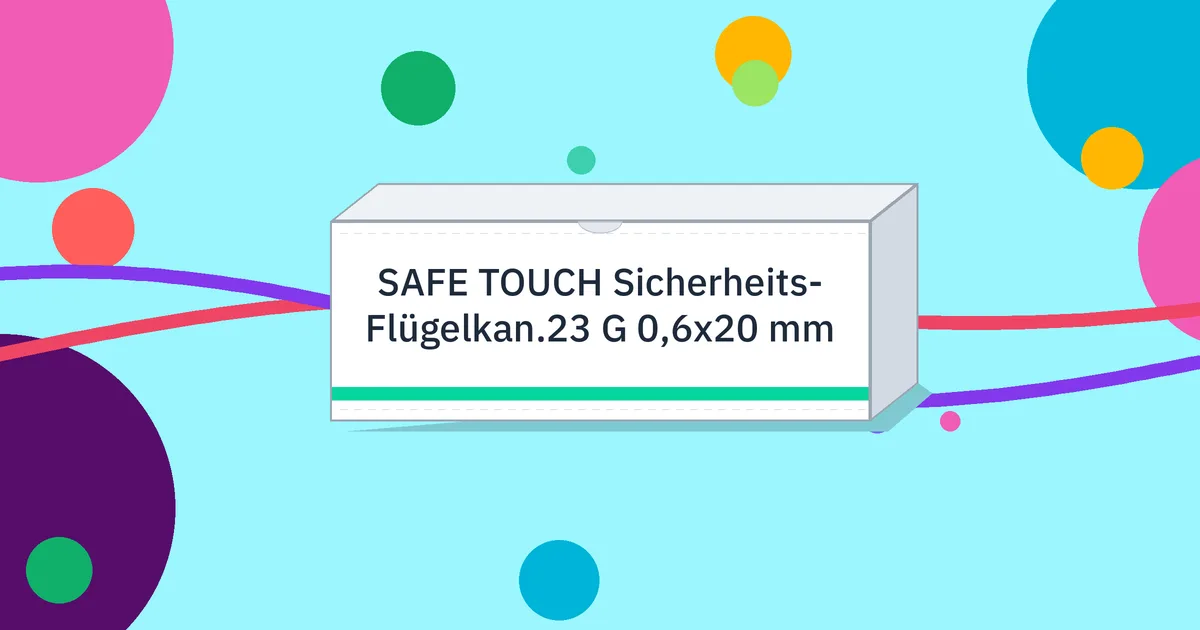 Symbolbild: Packung mit der Aufschrift SAFE TOUCH Sicherheits-Flügelkan.23 G 0,6x20 mm (PZN 05956186) – Verfügbarkeit und Bezug in Apotheken in Frankfurt am Main