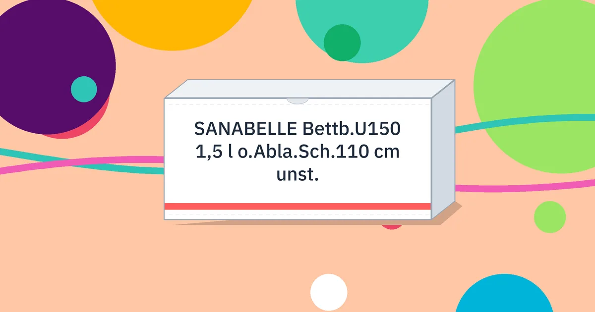 Symbolbild: Packung mit der Aufschrift SANABELLE Bettb.U150 1,5 l o.Abla.Sch.110 cm unst. (PZN 06089633) – Verfügbarkeit und Bezug in Apotheken in Frankfurt am Main