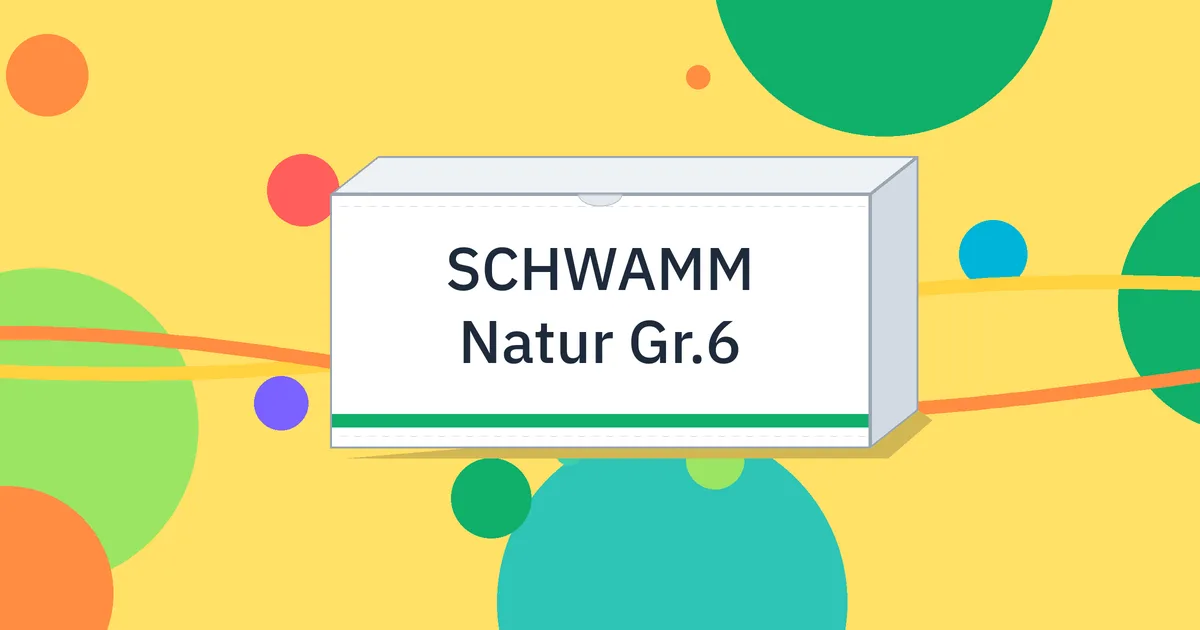 Symbolbild: Packung mit der Aufschrift SCHWAMM Natur Gr.6 (PZN 01741023) – Verfügbarkeit und Bezug in Apotheken in Frankfurt am Main