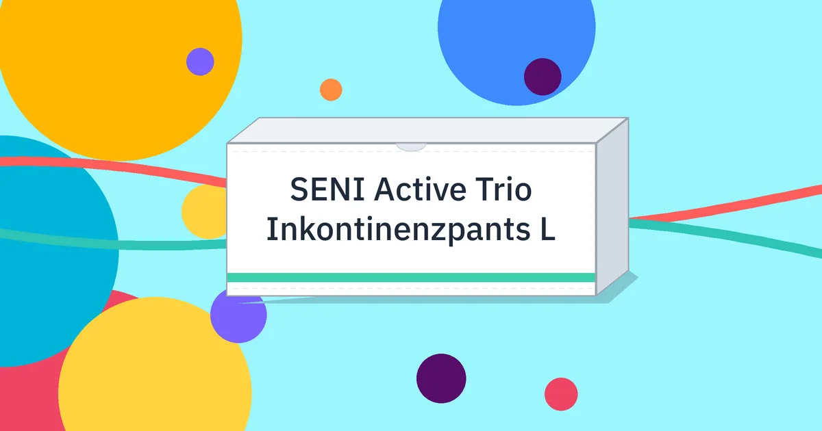 Symbolbild: Packung mit der Aufschrift SENI Active Trio Inkontinenzpants L (PZN 20347071) – Verfügbarkeit und Bezug in Apotheken in Frankfurt am Main