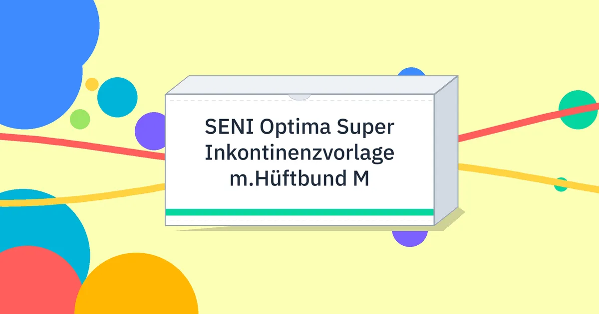 Symbolbild: Packung mit der Aufschrift SENI Optima Super Inkontinenzvorlage m.Hüftbund M (PZN 14299959) – Verfügbarkeit und Bezug in Apotheken in Frankfurt am Main