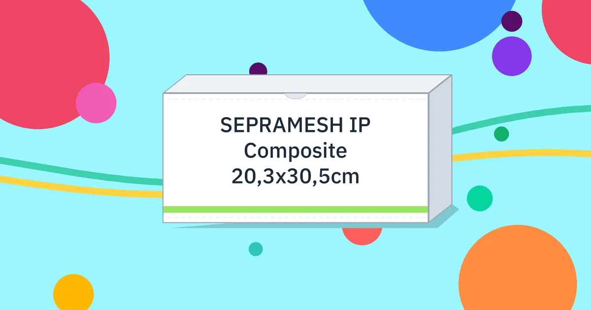 Symbolbild: Packung mit der Aufschrift SEPRAMESH IP Composite 20,3x30,5cm (PZN 07215577) – Verfügbarkeit und Bezug in Apotheken in Frankfurt am Main