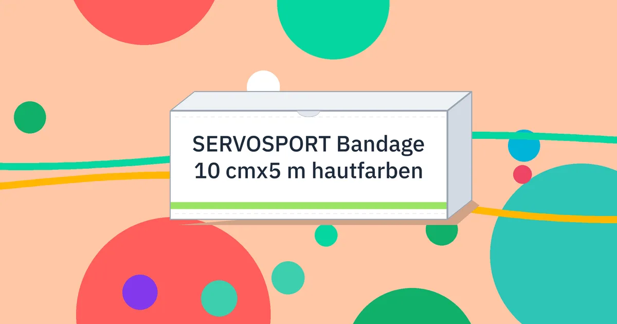 Symbolbild: Packung mit der Aufschrift SERVOSPORT Bandage 10 cmx5 m hautfarben (PZN 10932822) – Verfügbarkeit und Bezug in Apotheken in Frankfurt am Main
