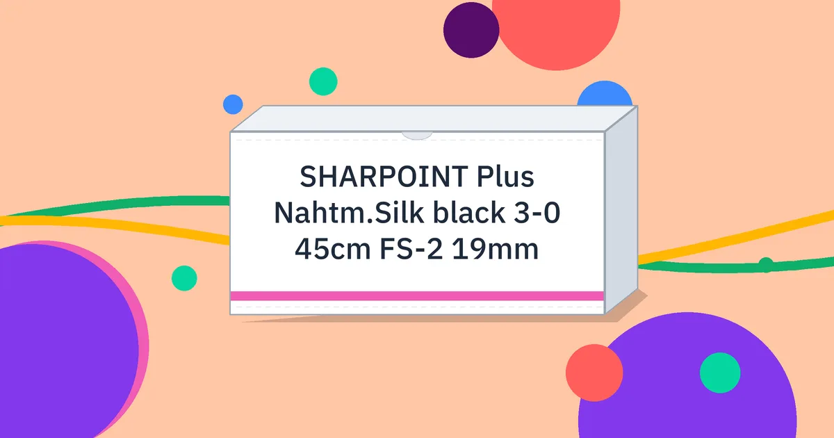 Symbolbild: Packung mit der Aufschrift SHARPOINT Plus Nahtm.Silk black 3-0 45cm FS-2 19mm (PZN 17994565) – Verfügbarkeit und Bezug in Apotheken in Frankfurt am Main